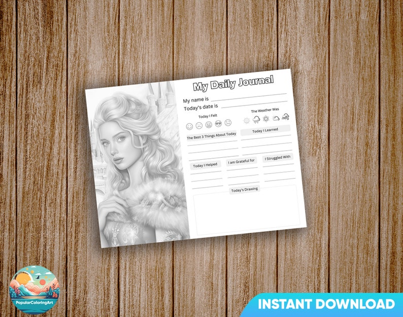 Snow Queen My Daily Journal Coloring Pages for Kids Instant Download ...
