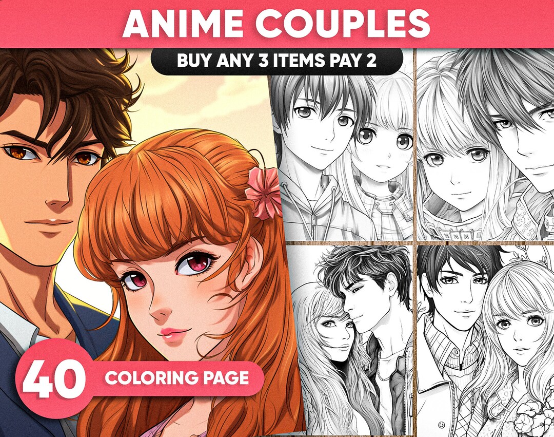 Libro para colorear de parejas de anime, libro para colorear de 40 ...