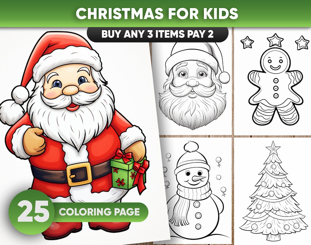 25 Christmas for Preschool Kids, Grayscale Coloring Pages, in JPG/PDF ...