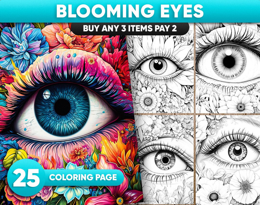 Blooming Eyes Coloring Book | Printable Adult Pages | Magic Eyes | Eye Grayscale Colouring Books ...