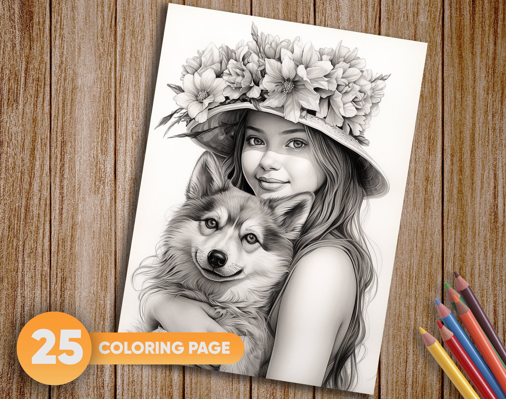 Girls With Dogs Coloring Book: 25 Grayscale Pages (printable PDF) - Etsy