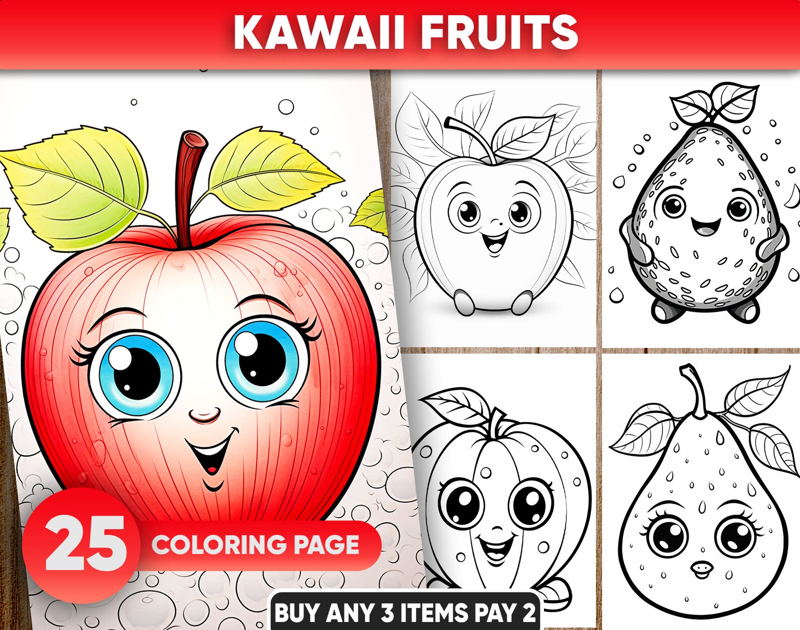 25 Preschool Kawaii Fruits Coloring Pages for Kids Instant - Etsy