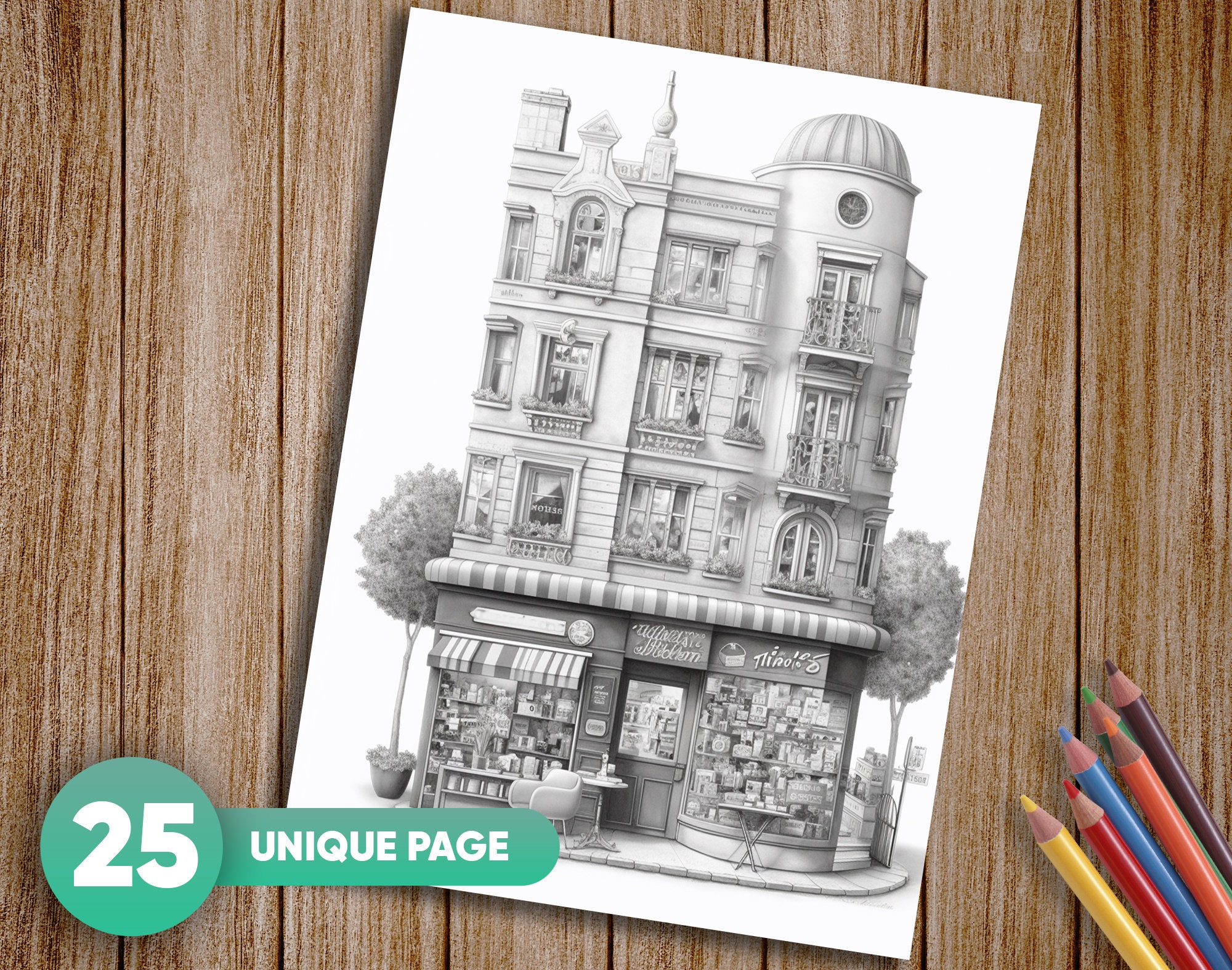 25 Adorable Storefront Bookstore Grayscale Coloring Pages - Etsy