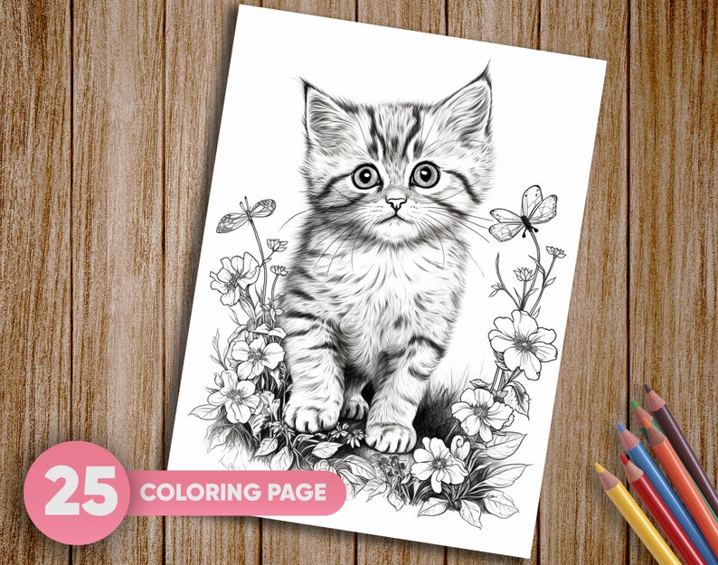 25 Adorable Flower Cat Coloring Pages for Kids and Adult - Etsy