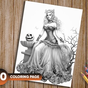 Halloween Girls Grayscale Coloring Pages: 30 Spooky Illustrations (JPEG ...