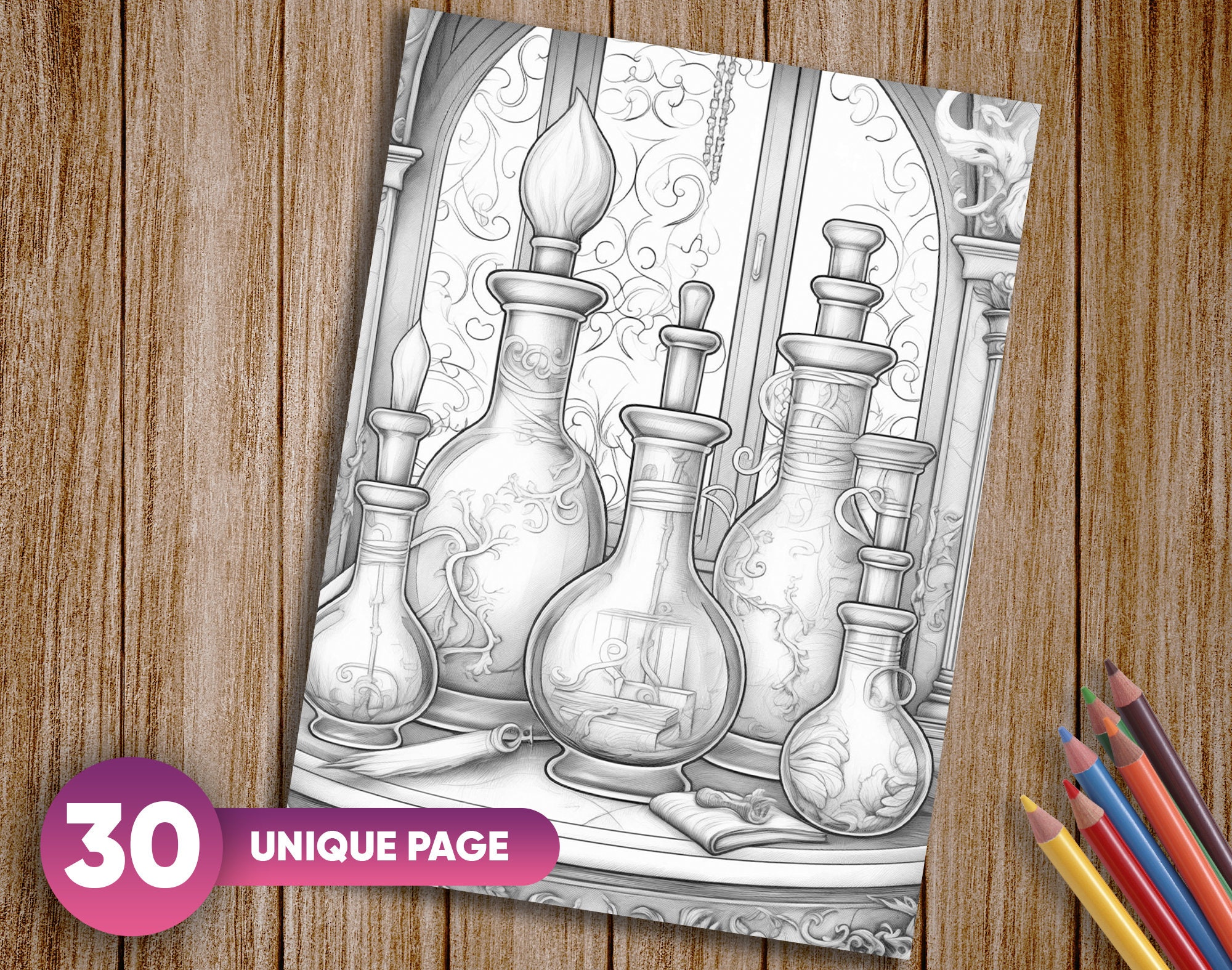 30 Magic Potion Coloring Pages Adult and Kids Coloring Book, Fantasy ...