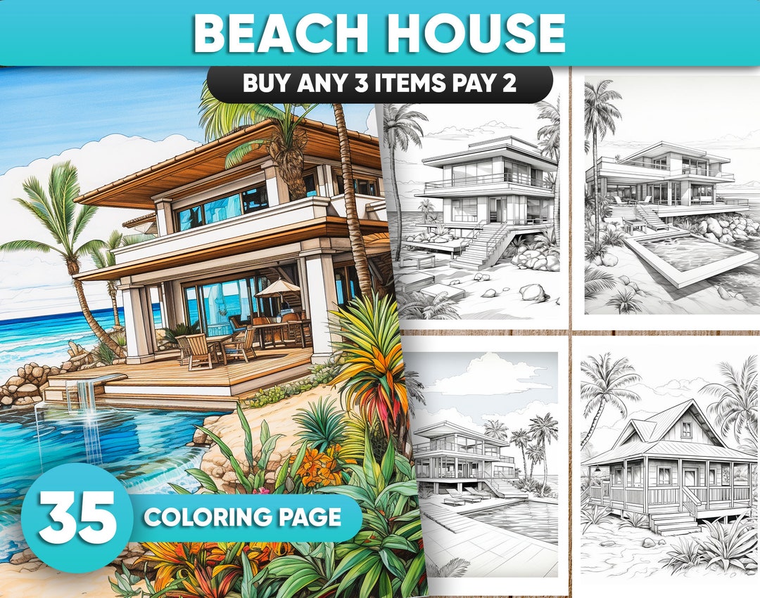 35 Beach House Coloring Pages | Printable PDF Format | Summer Holiday ...