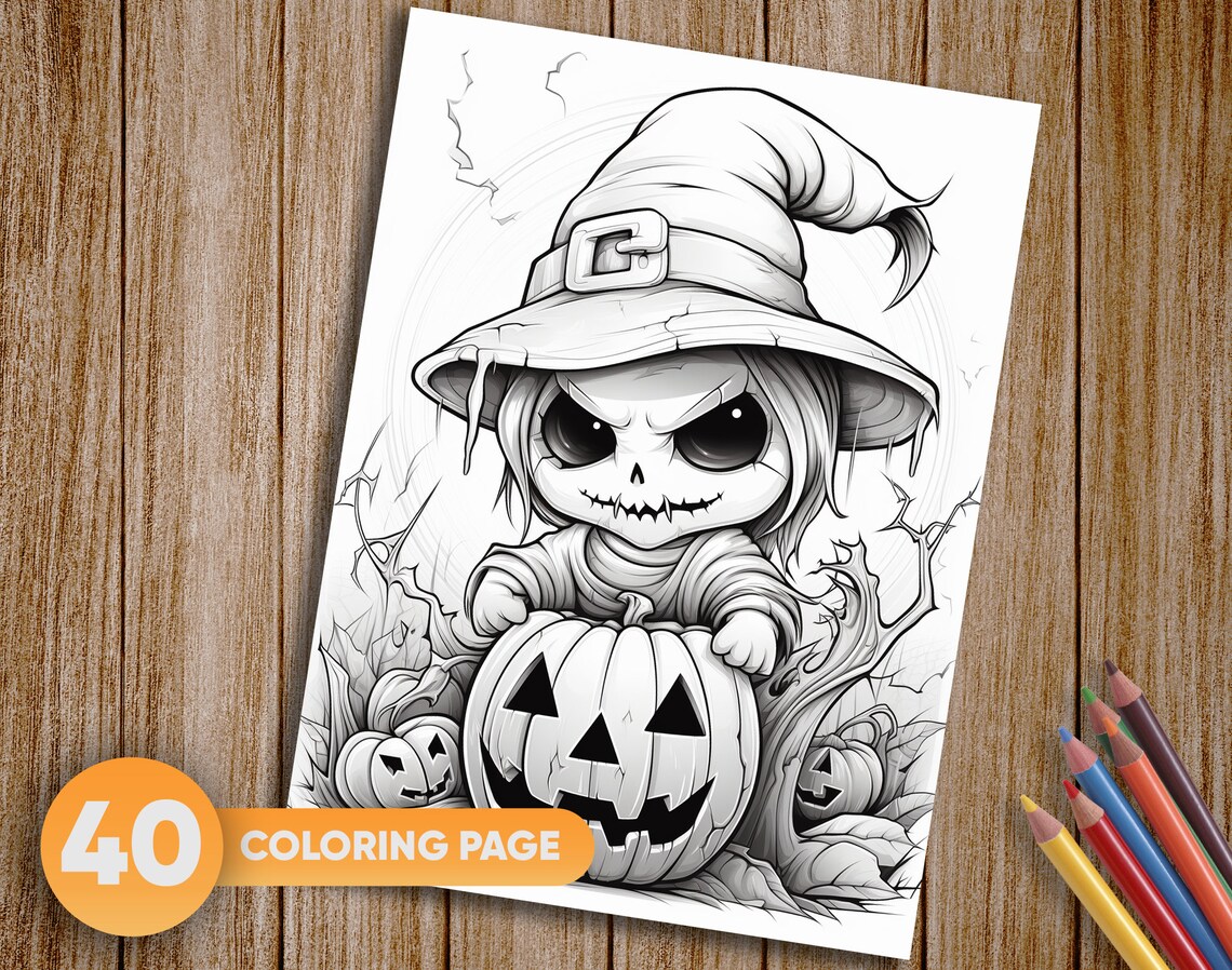 40 Kawaii Halloween Coloring Pages for Kids and Adults - Etsy