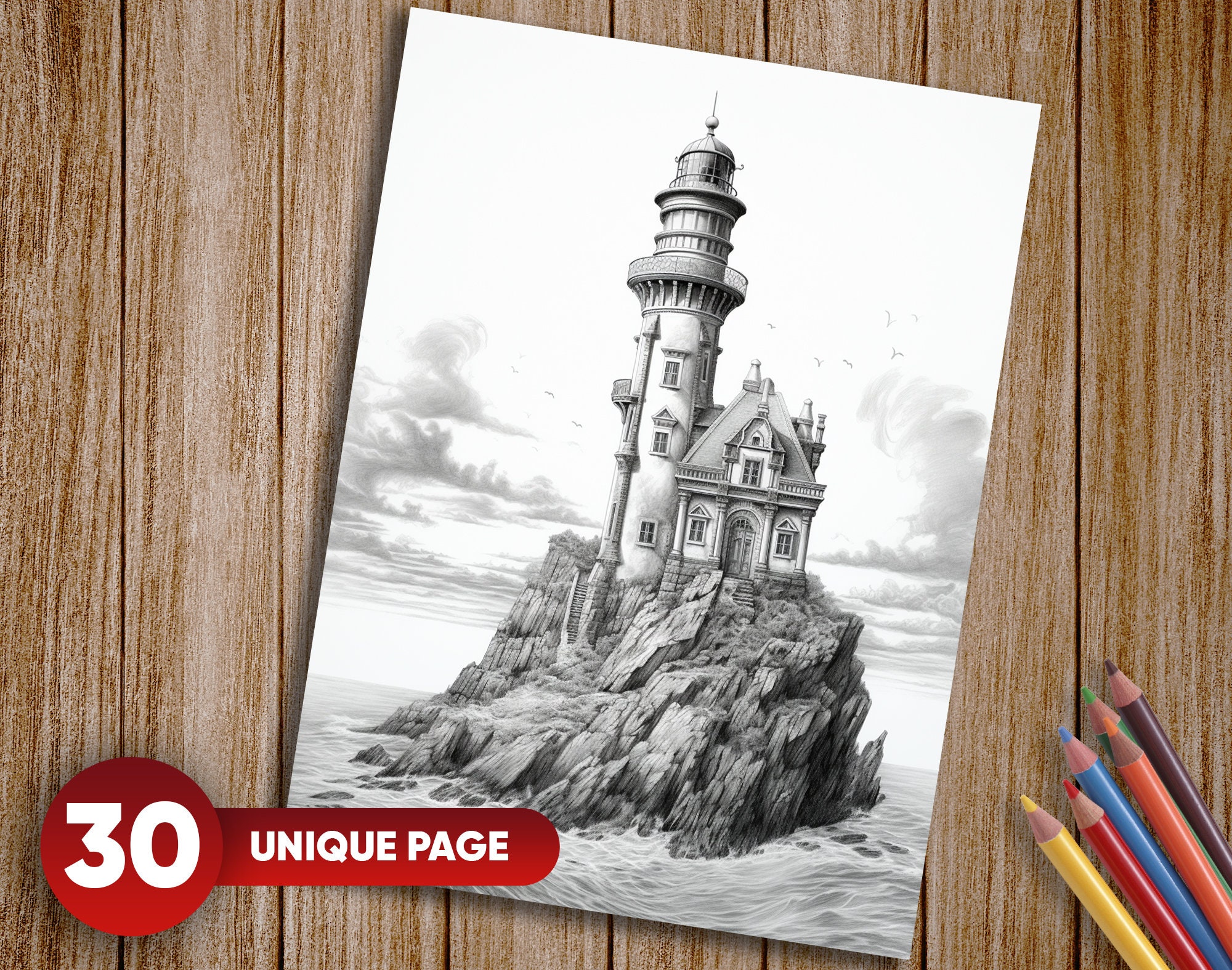 30 Fantasy Lighthouses Coloring Page Book Adults Kids Coloring Pages ...