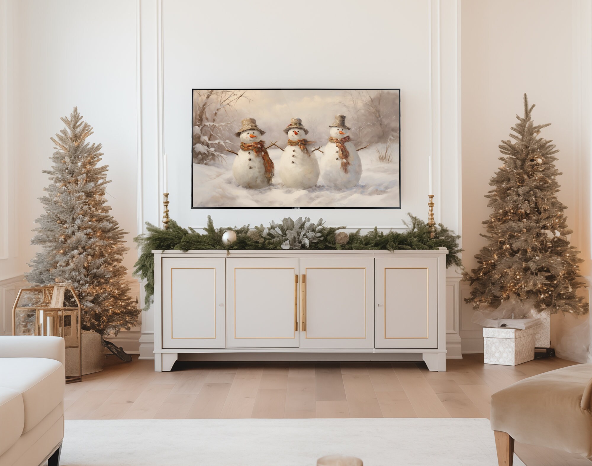 Christmas Frame TV Art Christmas Snowman Christmas Wall Art Winter ...