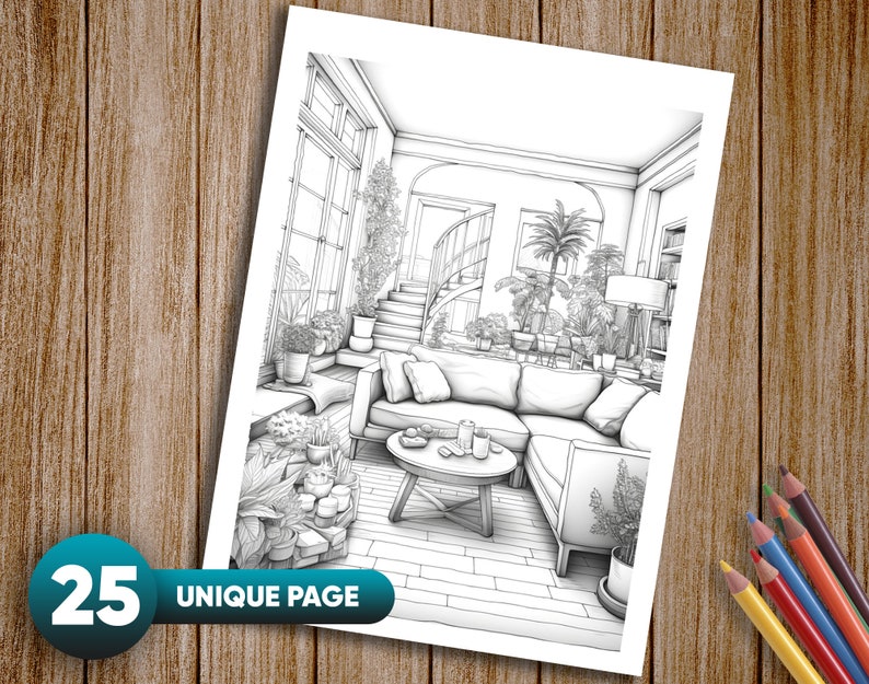 Interior Design Coloring Page Relax and De-stress With These - Etsy