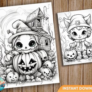 40 Kawaii Halloween, Coloring Pages for Kids and Adults- Instant ...
