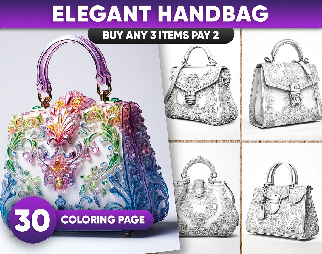 30 Elegant Handbag Coloring Pages for Adults, Fashion Coloring, Instant ...