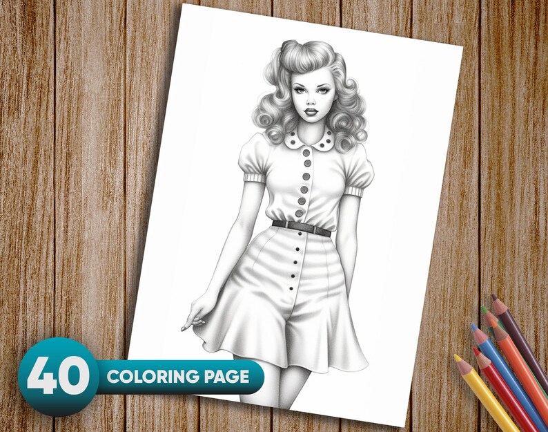 1940s Women Beauties Portrait Coloring Pages for Adults - Etsy