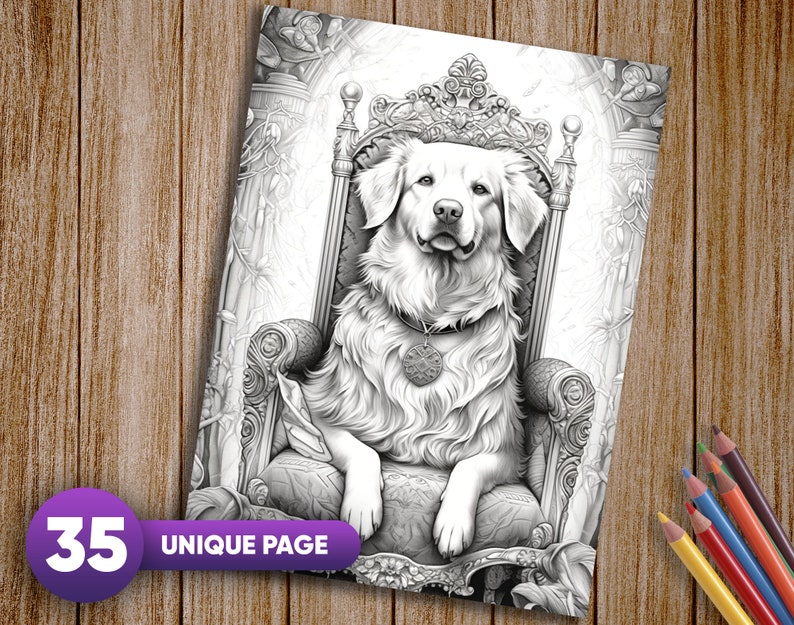 Royal King Dogs 35 Coloring Pages, for Adults and Kids, Instant ...