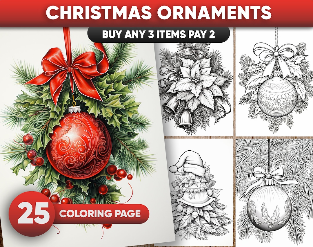 Christmas Ornaments Coloring Pages for Adults: 25 Grayscale Designs ...
