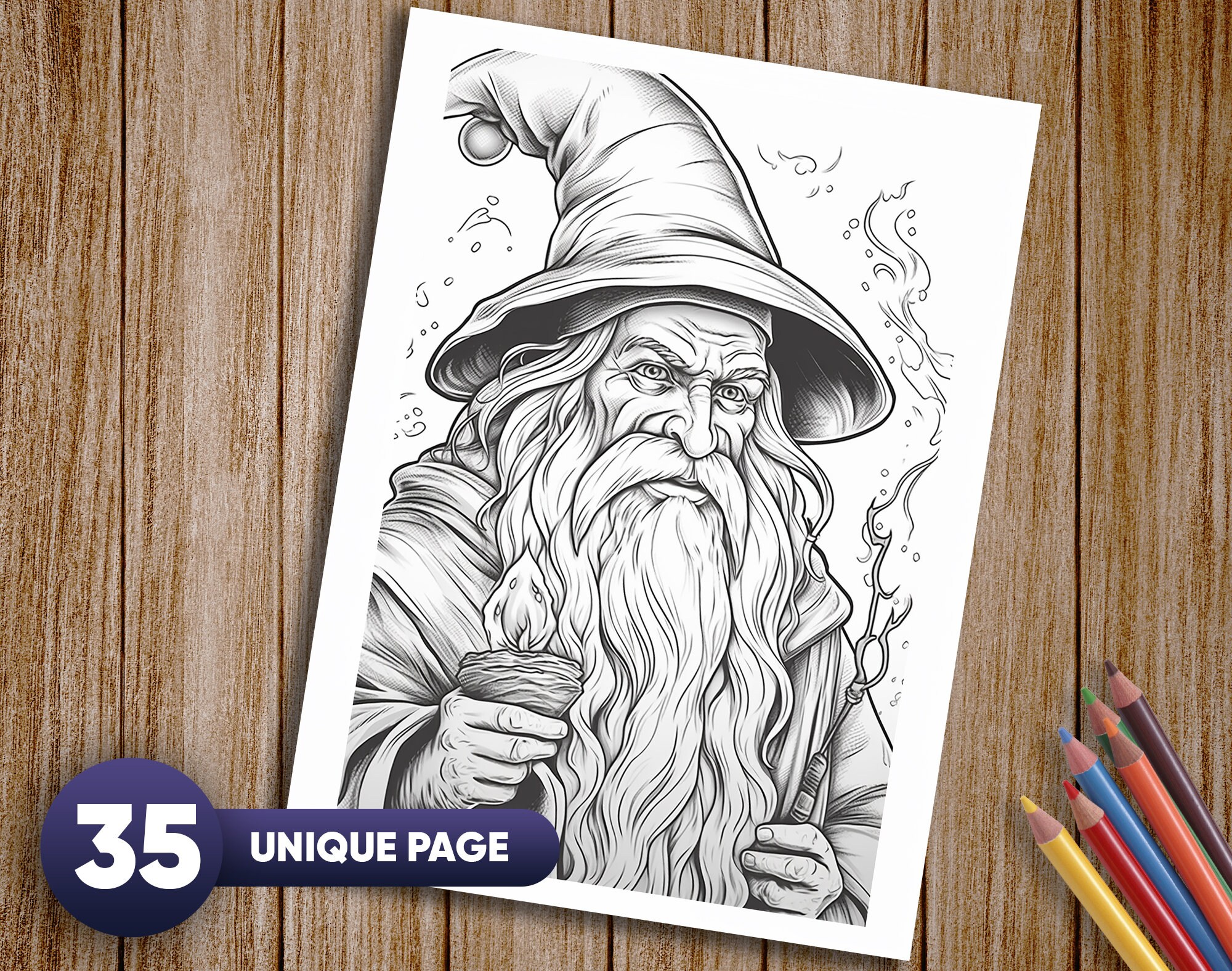 35 Whimsical Wizard Coloring Book for Adults & Kids Greyscale - Etsy