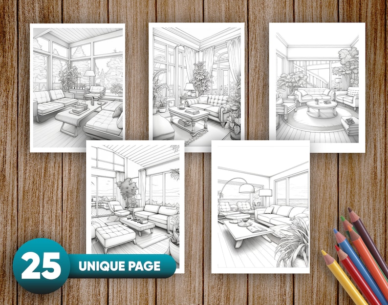 Interior Design Coloring Page Relax and De-stress With These - Etsy