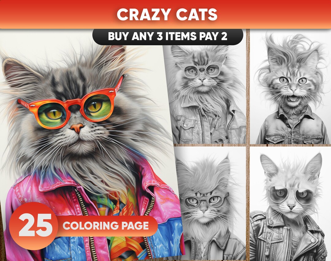 25 Crazy Cats Coloring Pages, Crazy Hairstyle Cats, Gangsta Cats ...