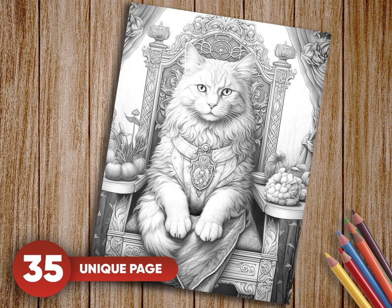 Royal King Cats 35 Coloring Pages, for Adults and Kids, Instant ...