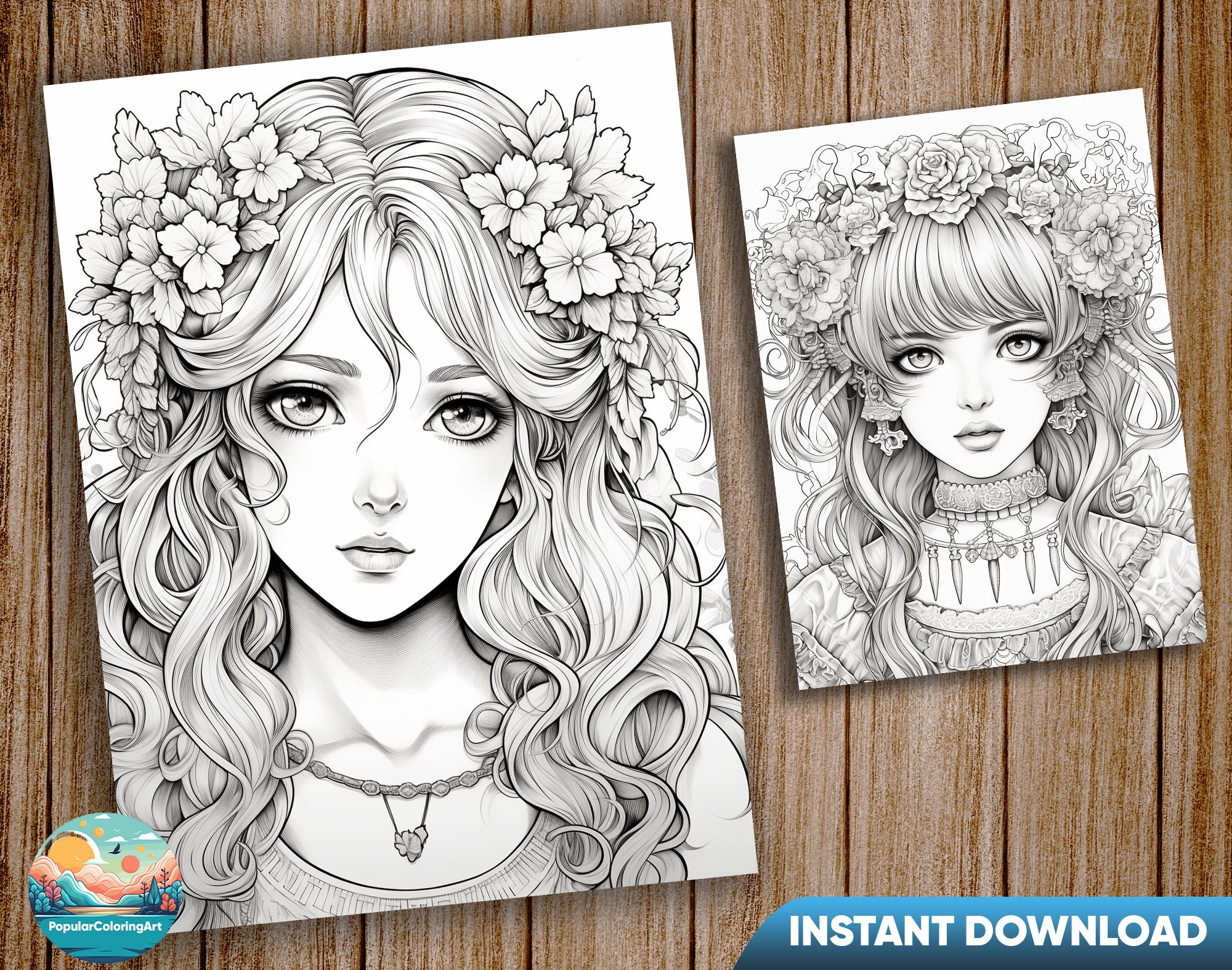 Gothic Anime Girls Coloring Pages for Adults Grayscale - Etsy