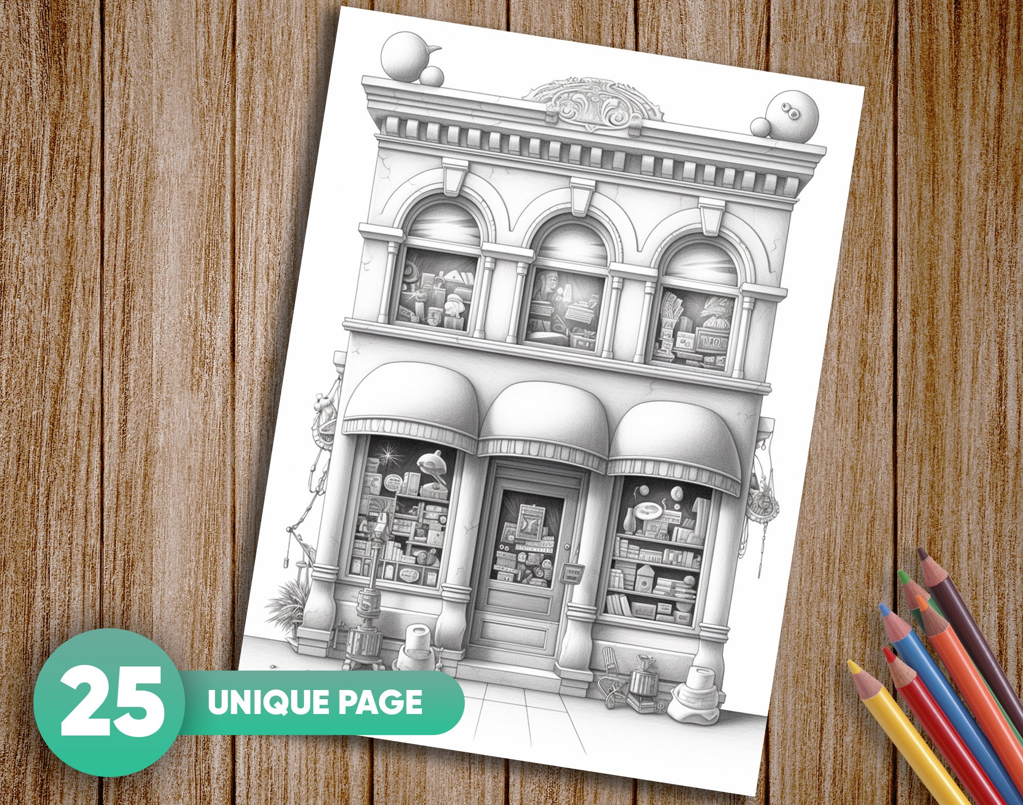 25 Adorable Storefront Bookstore Grayscale Coloring Pages - Etsy