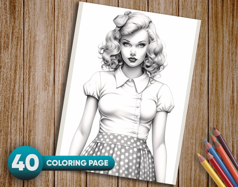 1940s Women Beauties Portrait Coloring Pages for Adults - Etsy