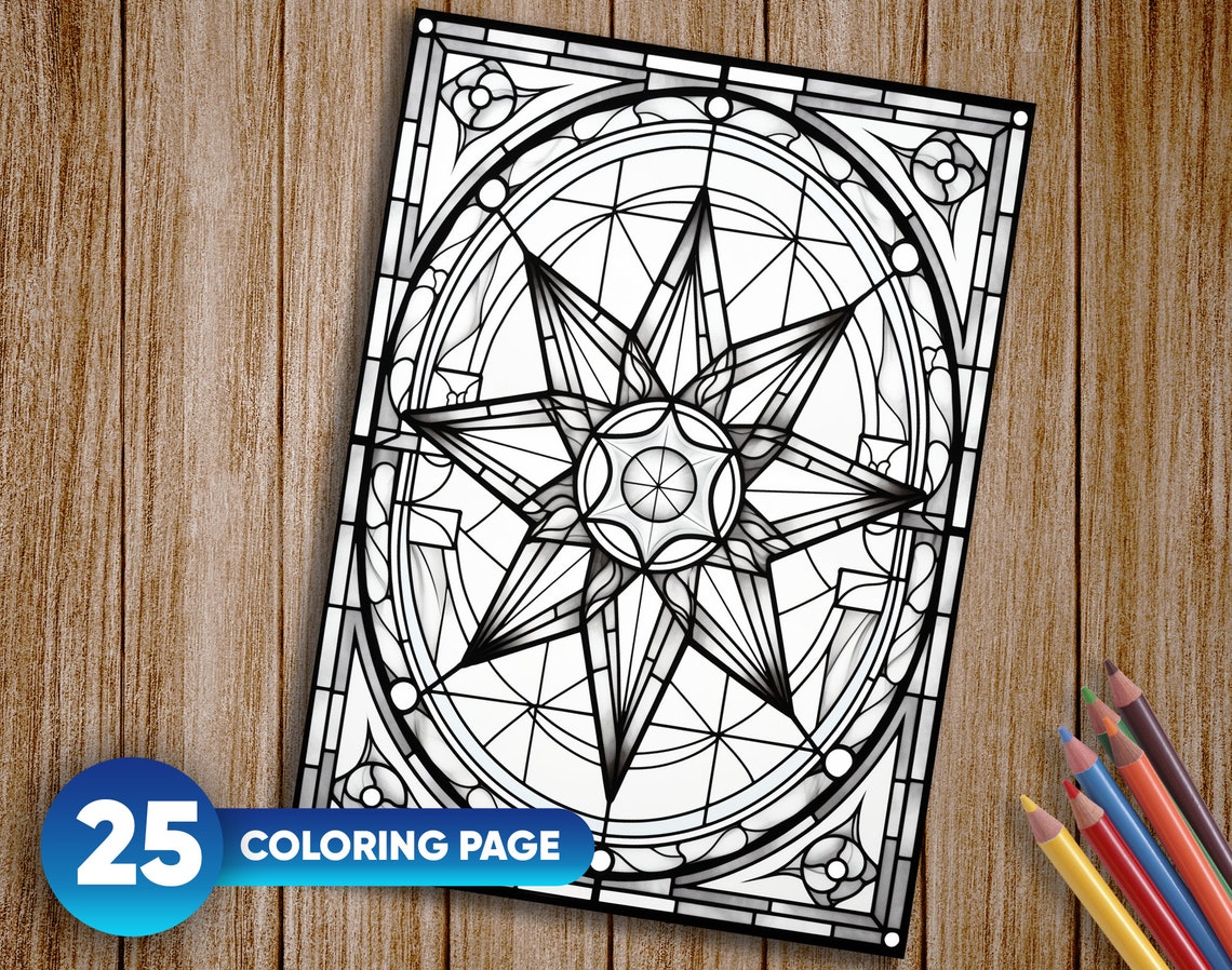 25 Stained Glass Coloring Pages for Kids Instant Download - Etsy