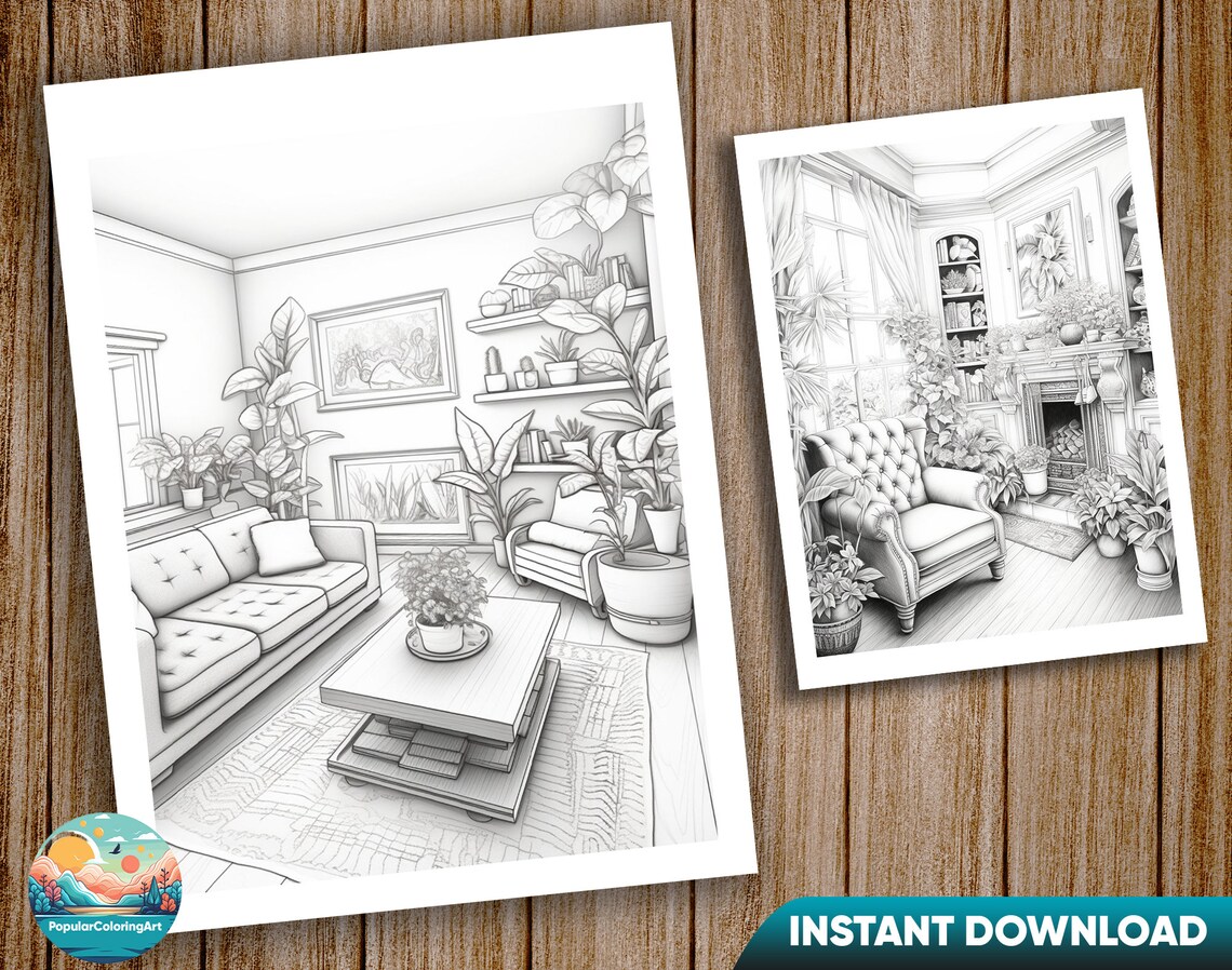 Interior Design Coloring Page Relax and De-stress With These - Etsy