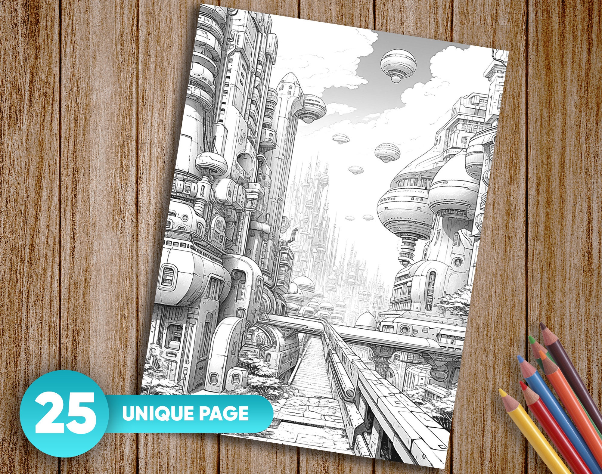 25 Futuristic City Grayscale Coloring Pages for Adults - Etsy