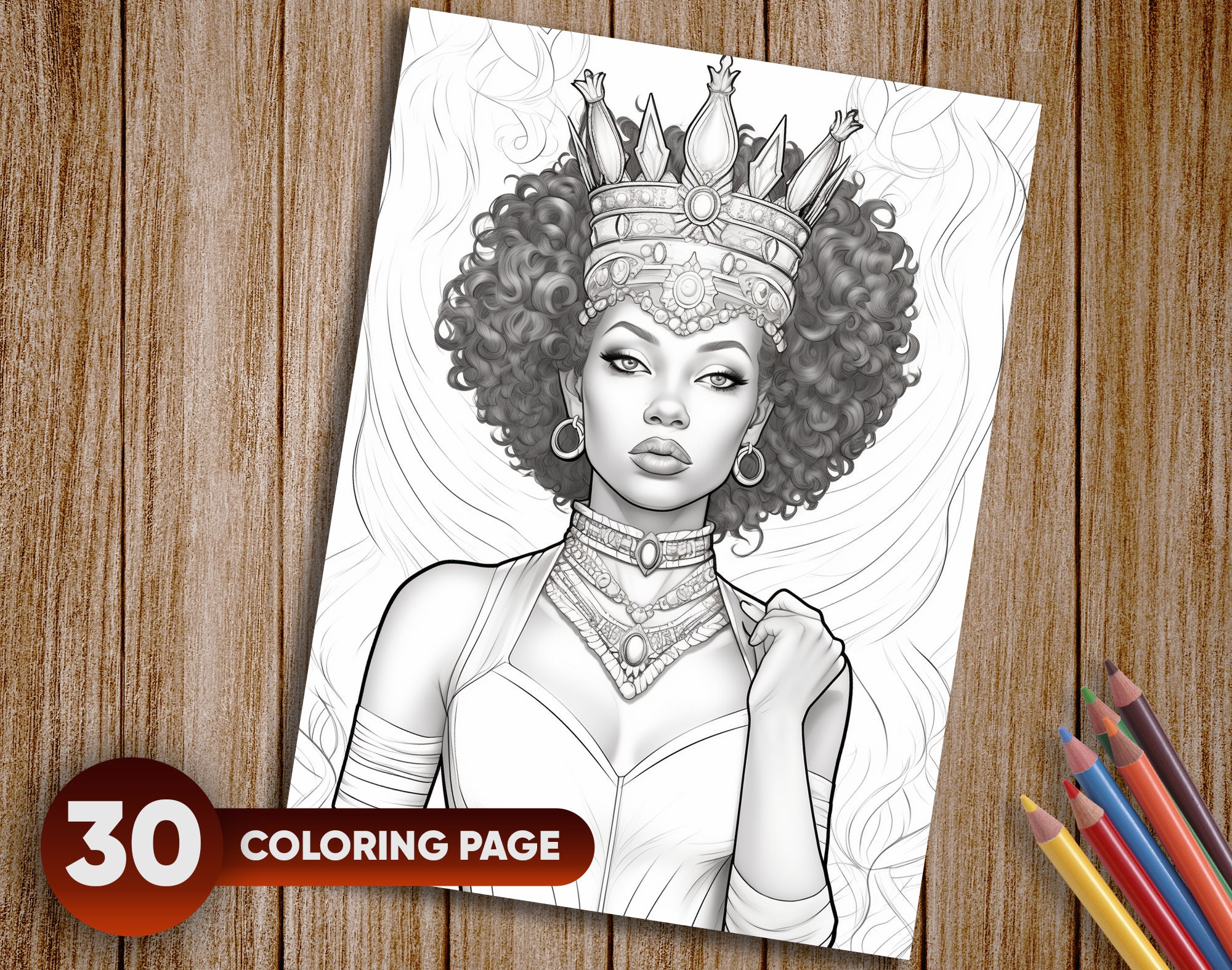 30 Black Queen Coloring Pages for Adults, Instant Download, Grayscale ...