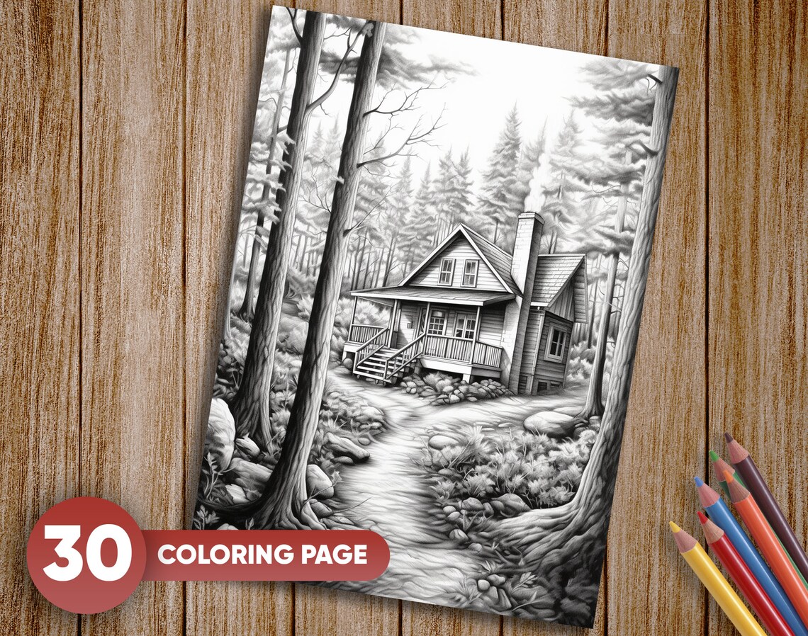30 Cabin in the Woods House Nature Forest Coloring Book for - Etsy