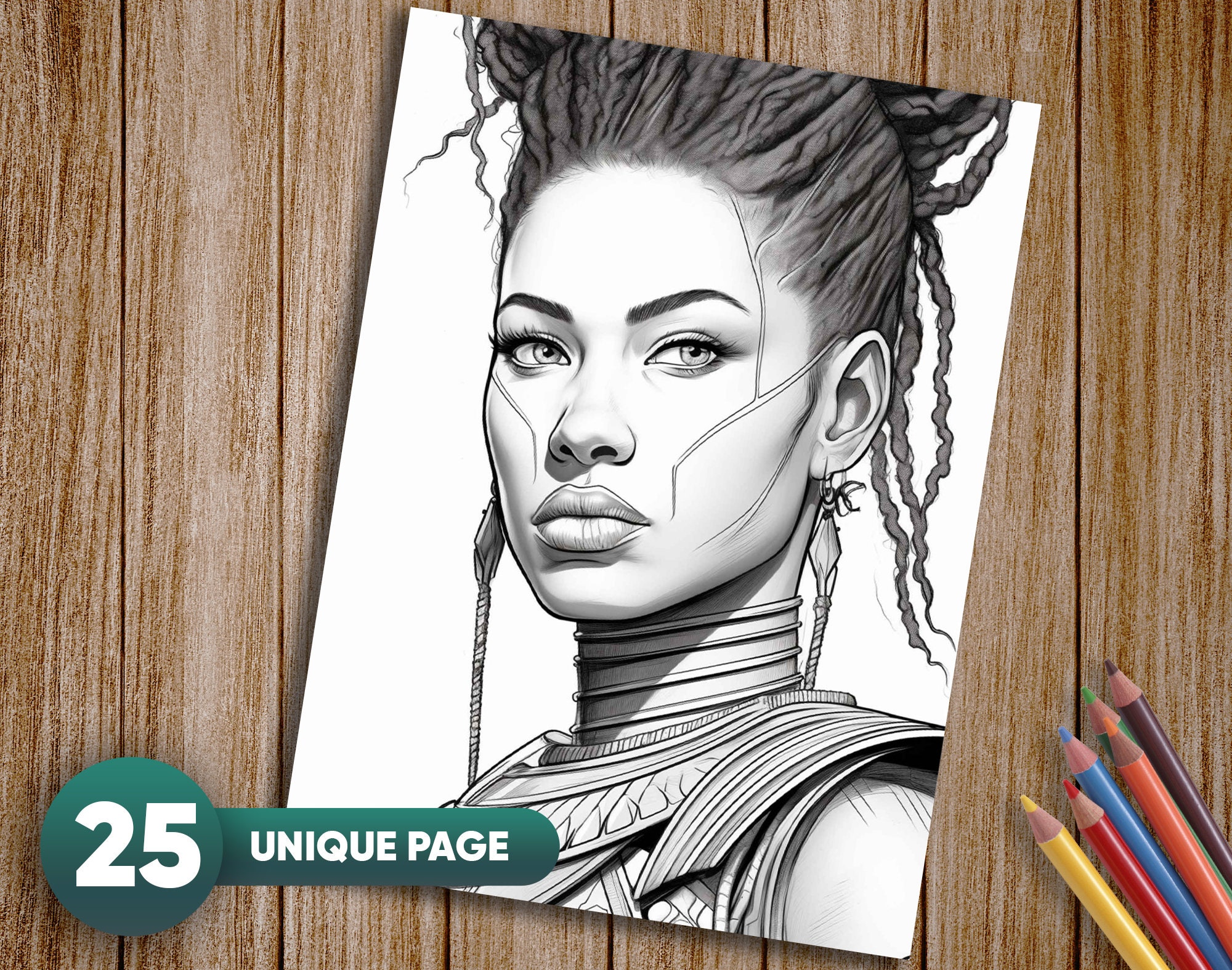 25 Black Warrior Women Coloring Pages for Adults Grayscale - Etsy