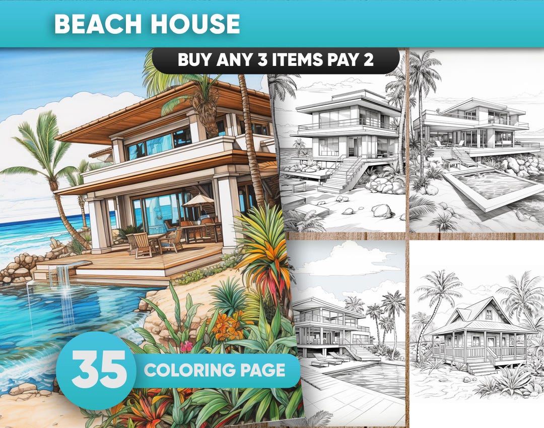 Beach House Coloring Pages: 35 Summer Holiday Designs (printable PDF ...