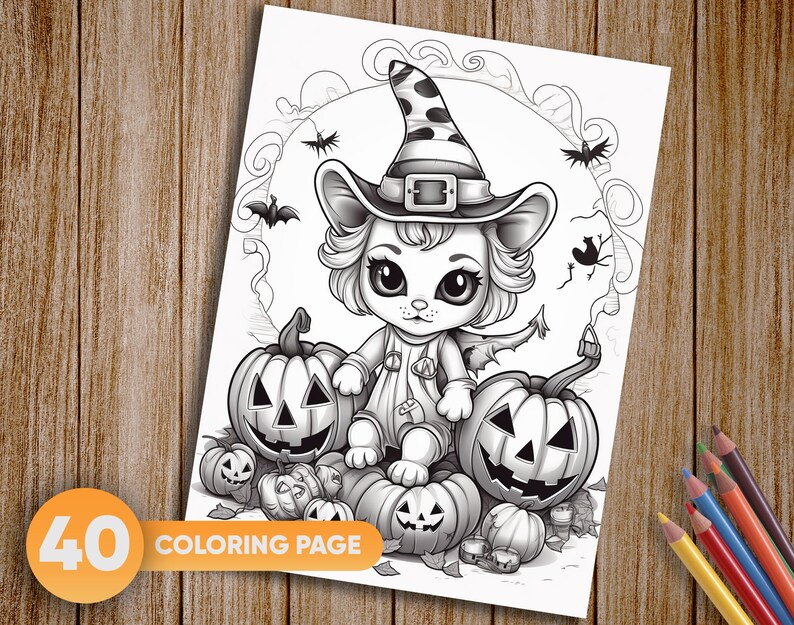 40 Kawaii Halloween, Coloring Pages for Kids and Adults Instant ...