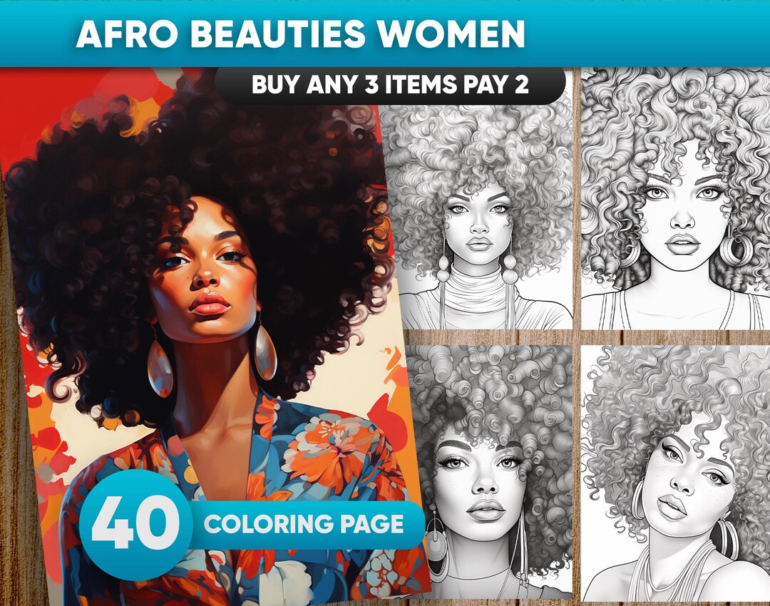 Afro Beauties Coloring Book: 40 African Women Designs (PDF/JPEG) - Etsy