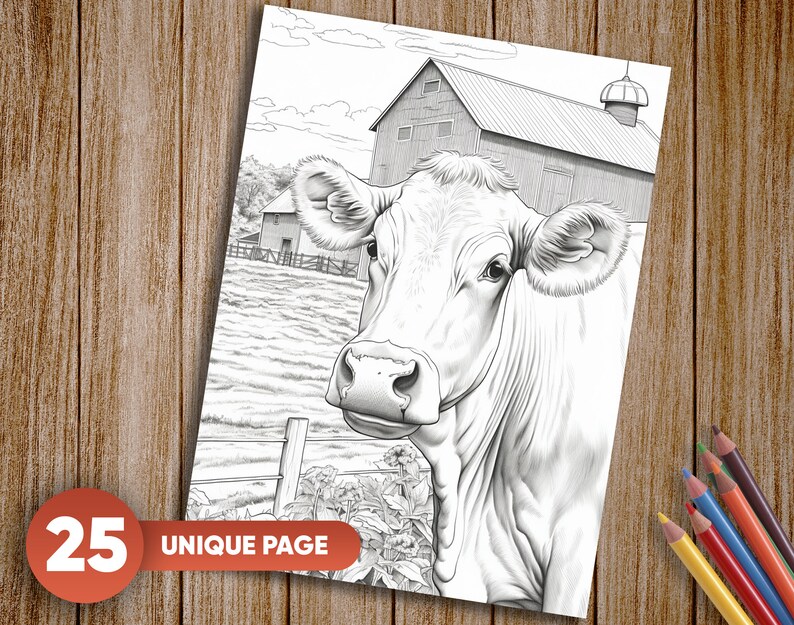 25 Country Farm Grayscale Coloring Pages, JPEG/PDF Format, Instant ...