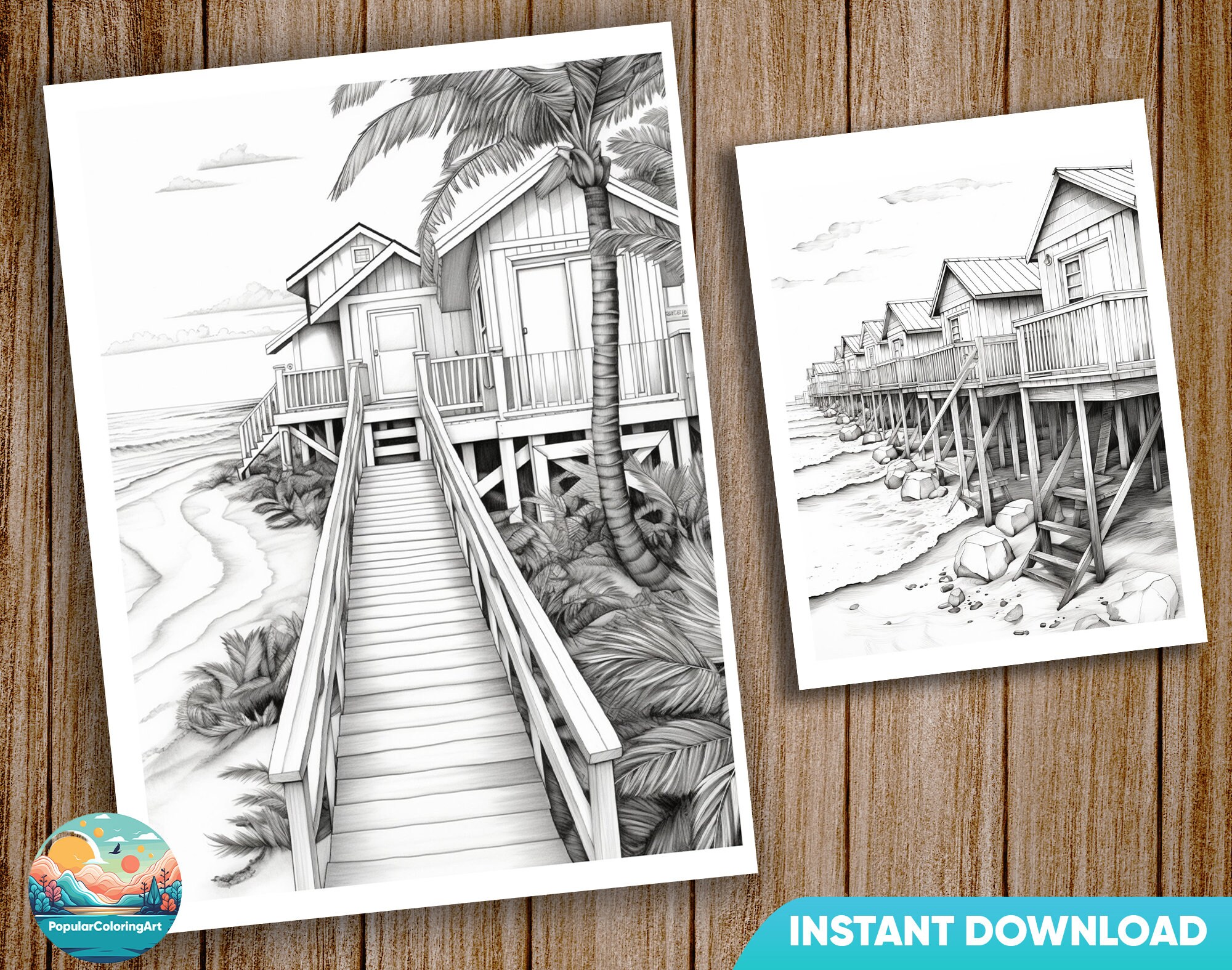 35 Beach House Coloring Pages Printable PDF Format Summer - Etsy
