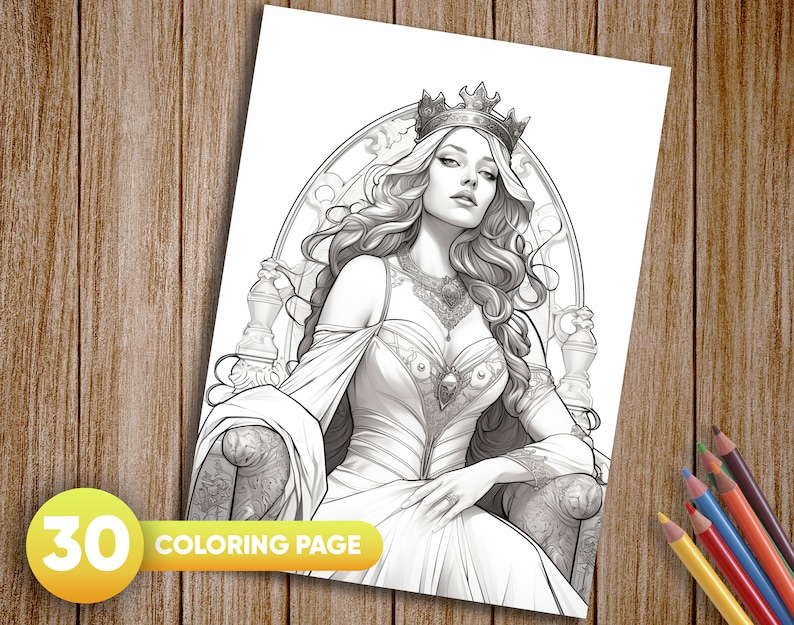 30 Queen Coloring Pages Printable Adult Coloring Pages - Etsy