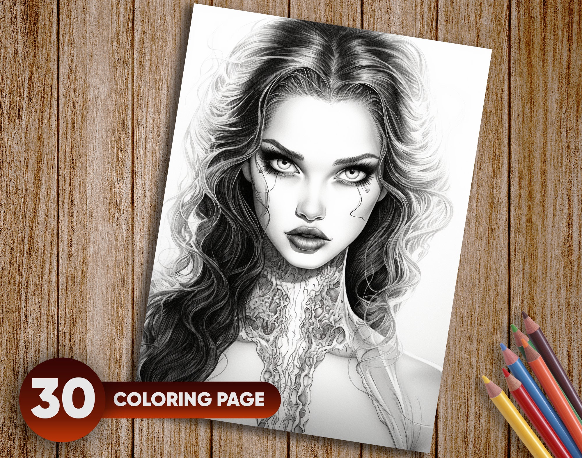 Vampire Women Portrait Coloring Book: Grayscale PDF (instant Download ...