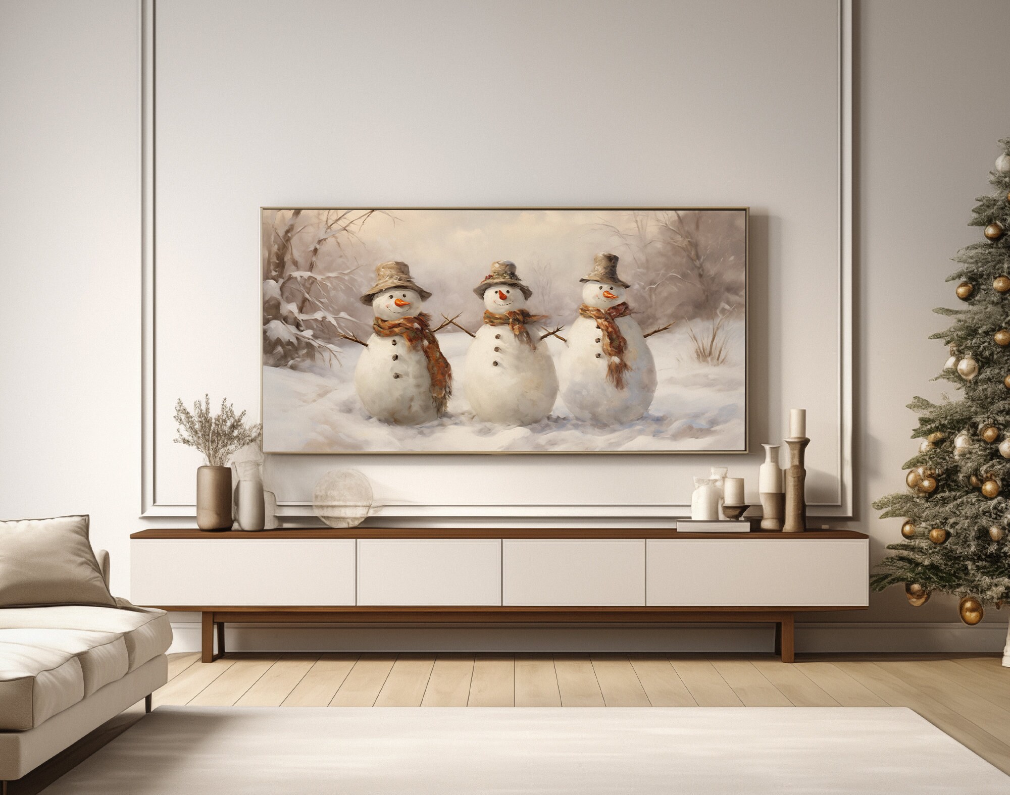 Christmas Frame TV Art Christmas Snowman Christmas Wall Art Winter ...