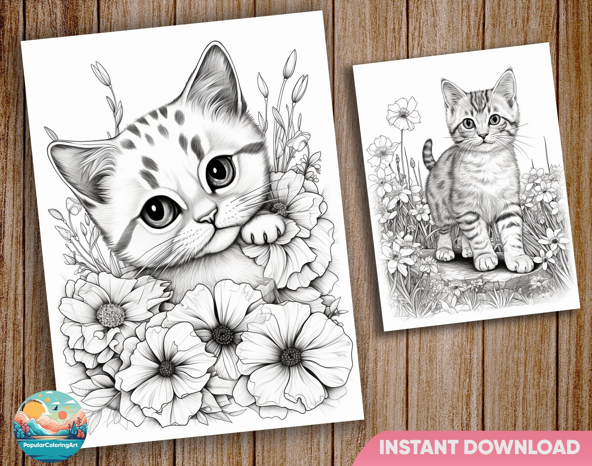 25 Adorable Flower Cat Coloring Pages for Kids and Adult - Etsy Australia