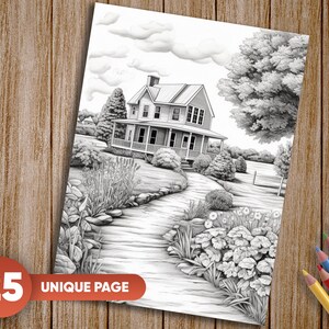 25 Country Farm Grayscale Coloring Pages, JPEG/PDF Format, Instant ...