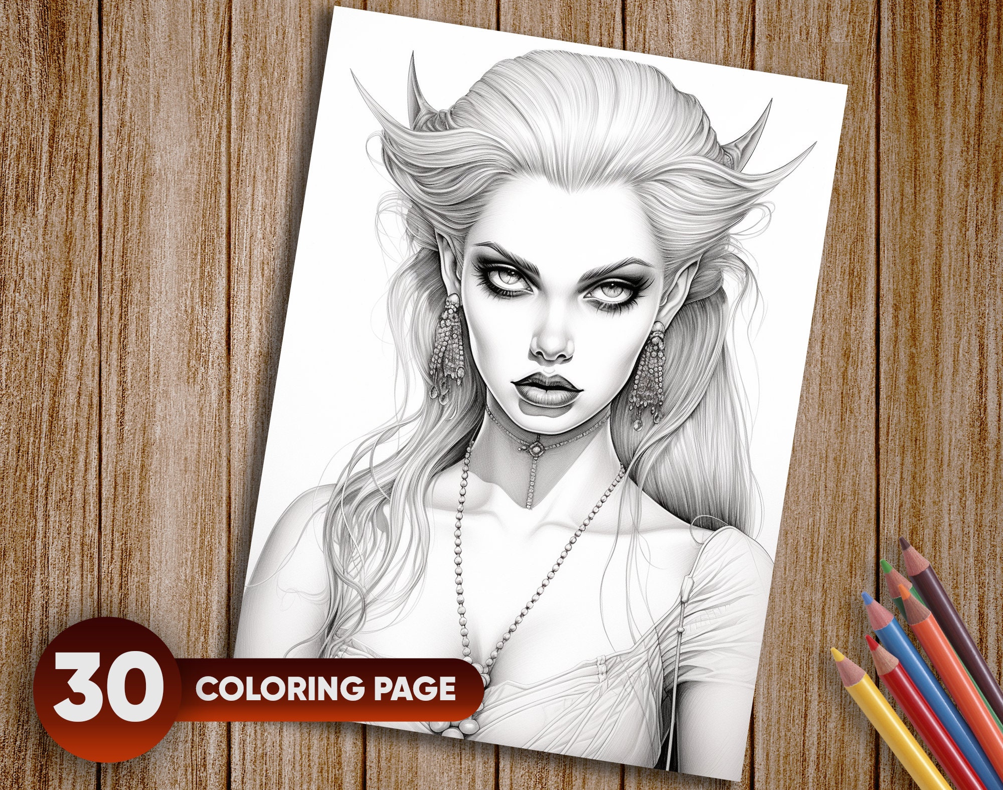 Vampire Women Portrait Coloring Book: Grayscale PDF (instant Download ...