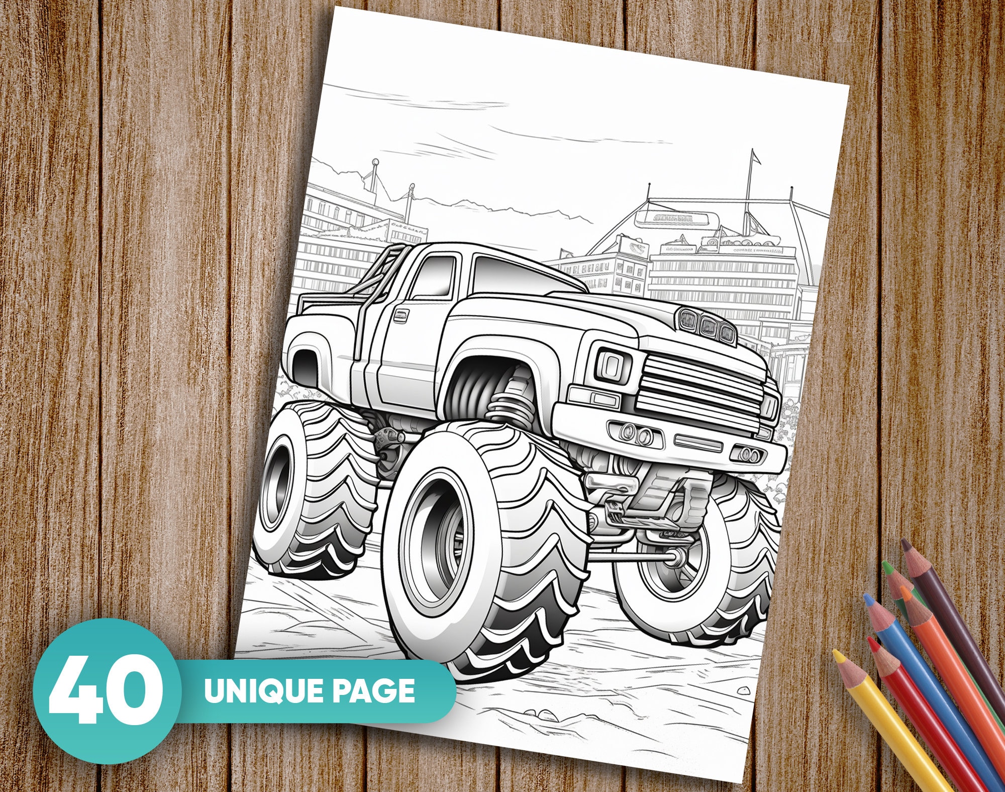 40 Monster Truck Coloring Pages: Stress Relief Activity (printable PDF ...