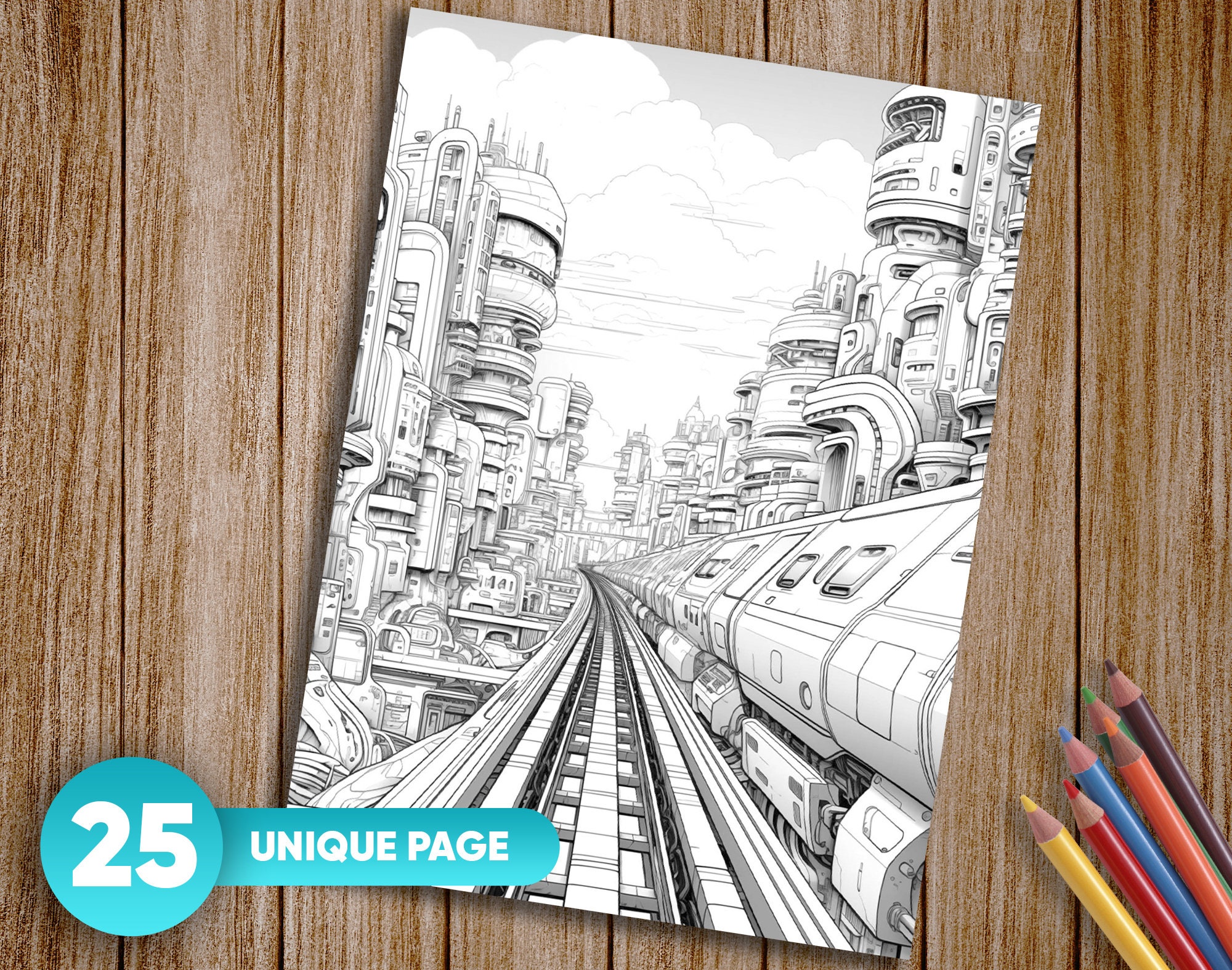 25 Futuristic City Grayscale Coloring Pages for Adults - Etsy