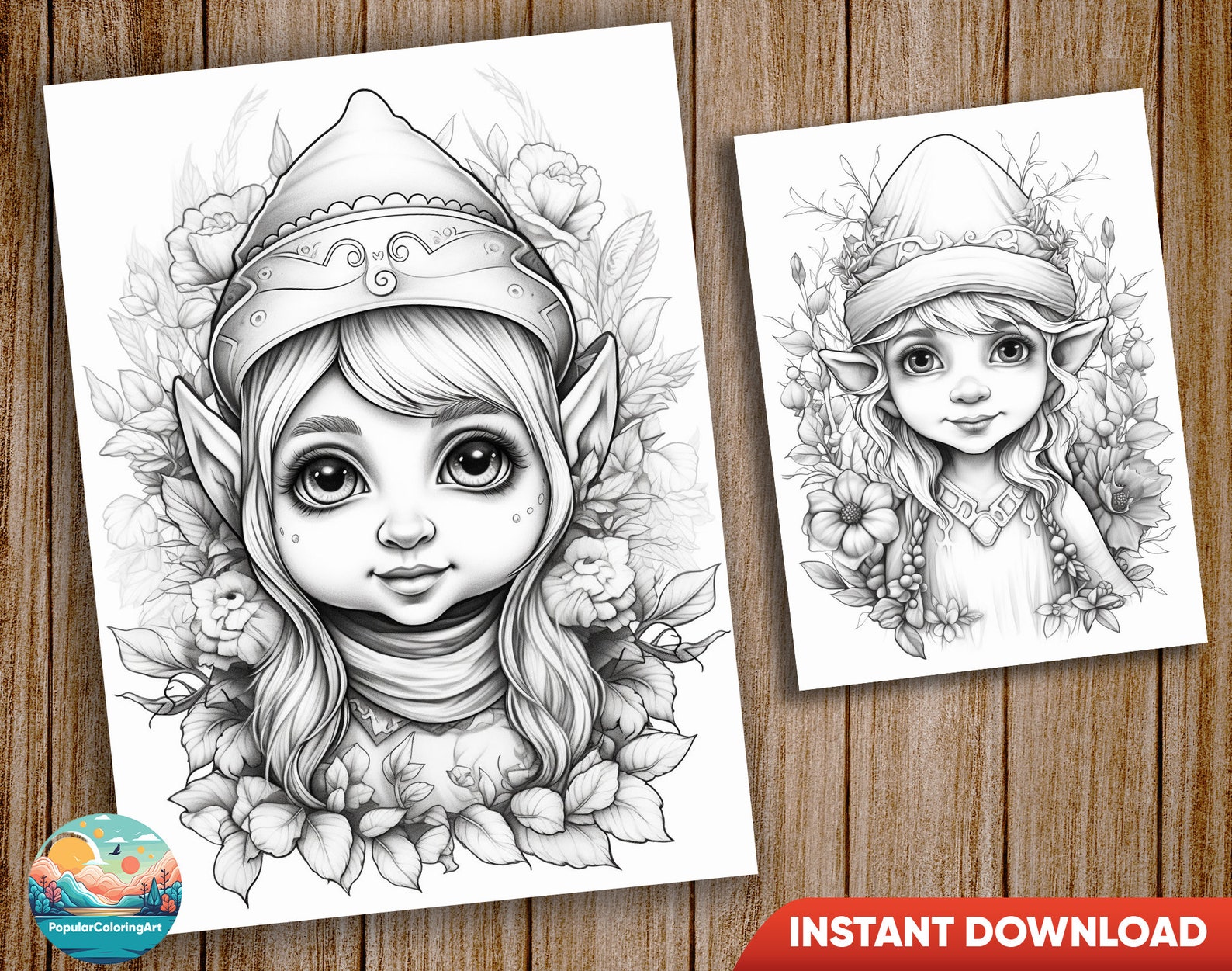 25 Gnome Girls Coloring Pages Instant Download Grayscale - Etsy