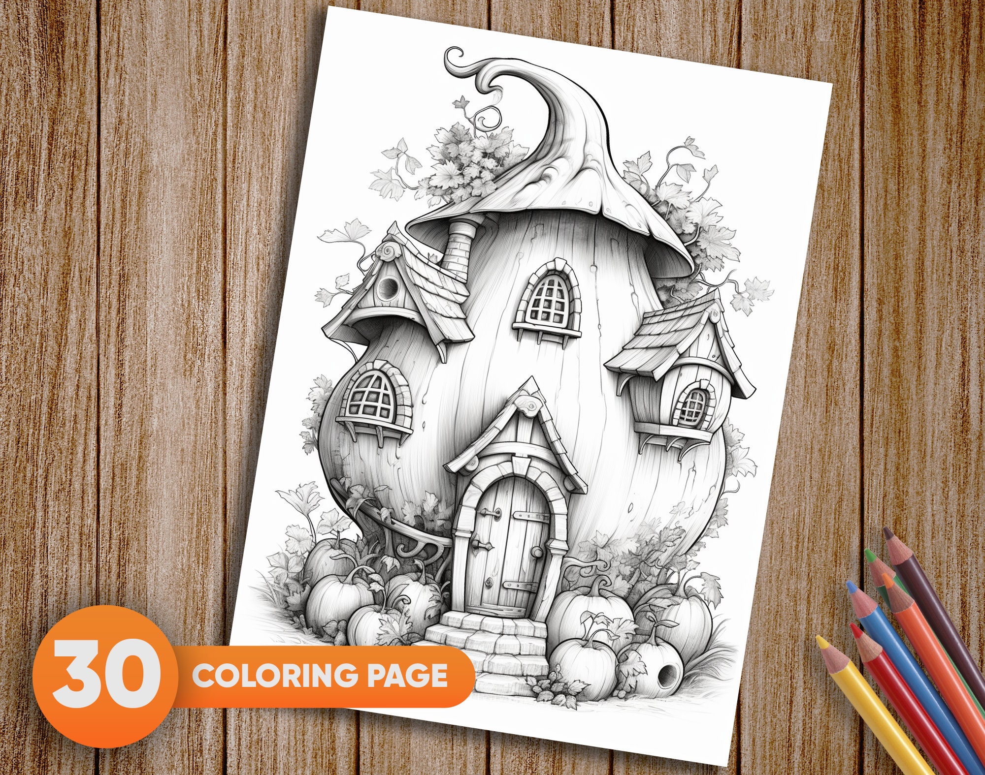 30 Pumpkin House Coloring Pages for Adults and for Kids - Etsy