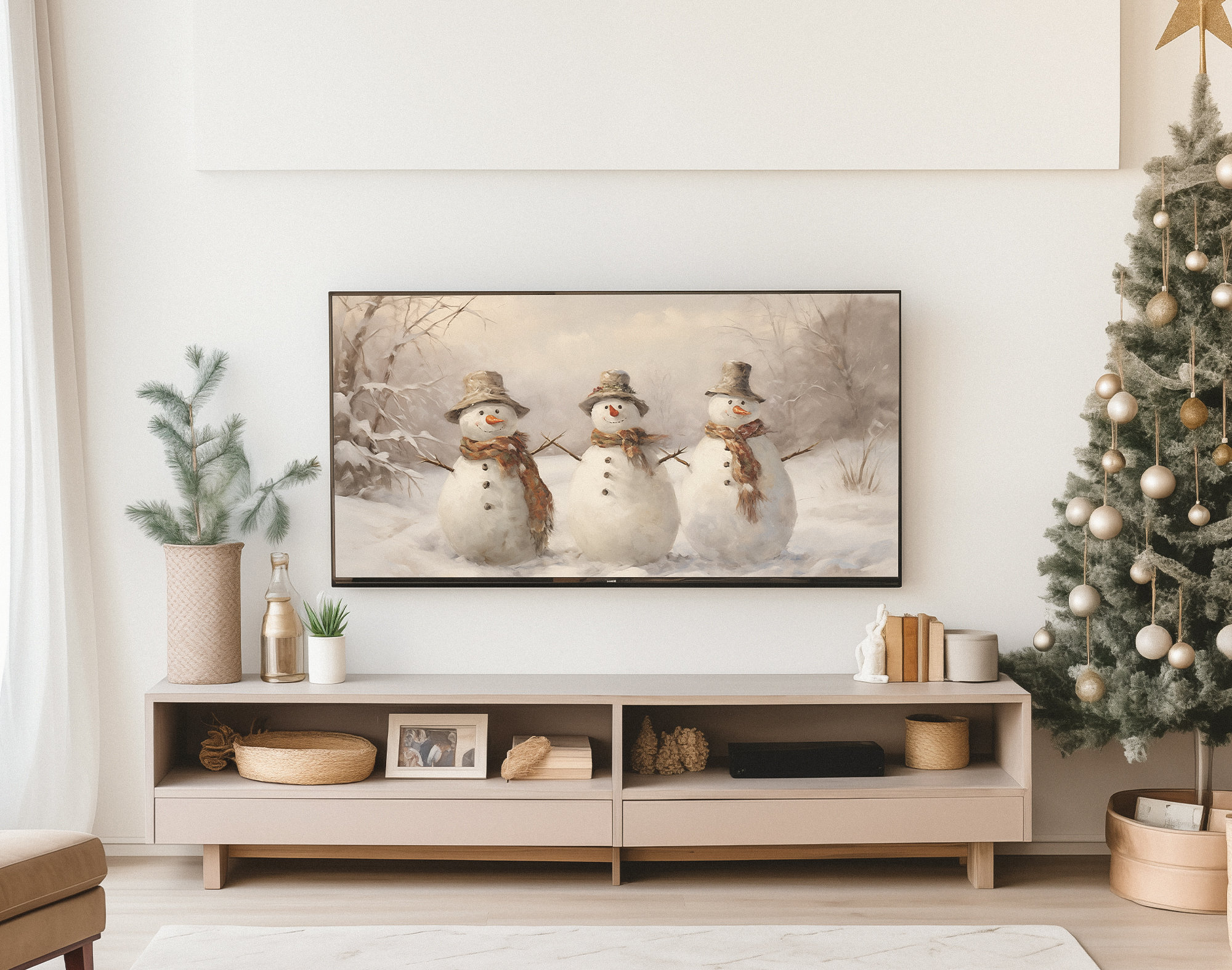 Christmas Frame TV Art Christmas Snowman Christmas Wall Art Winter ...
