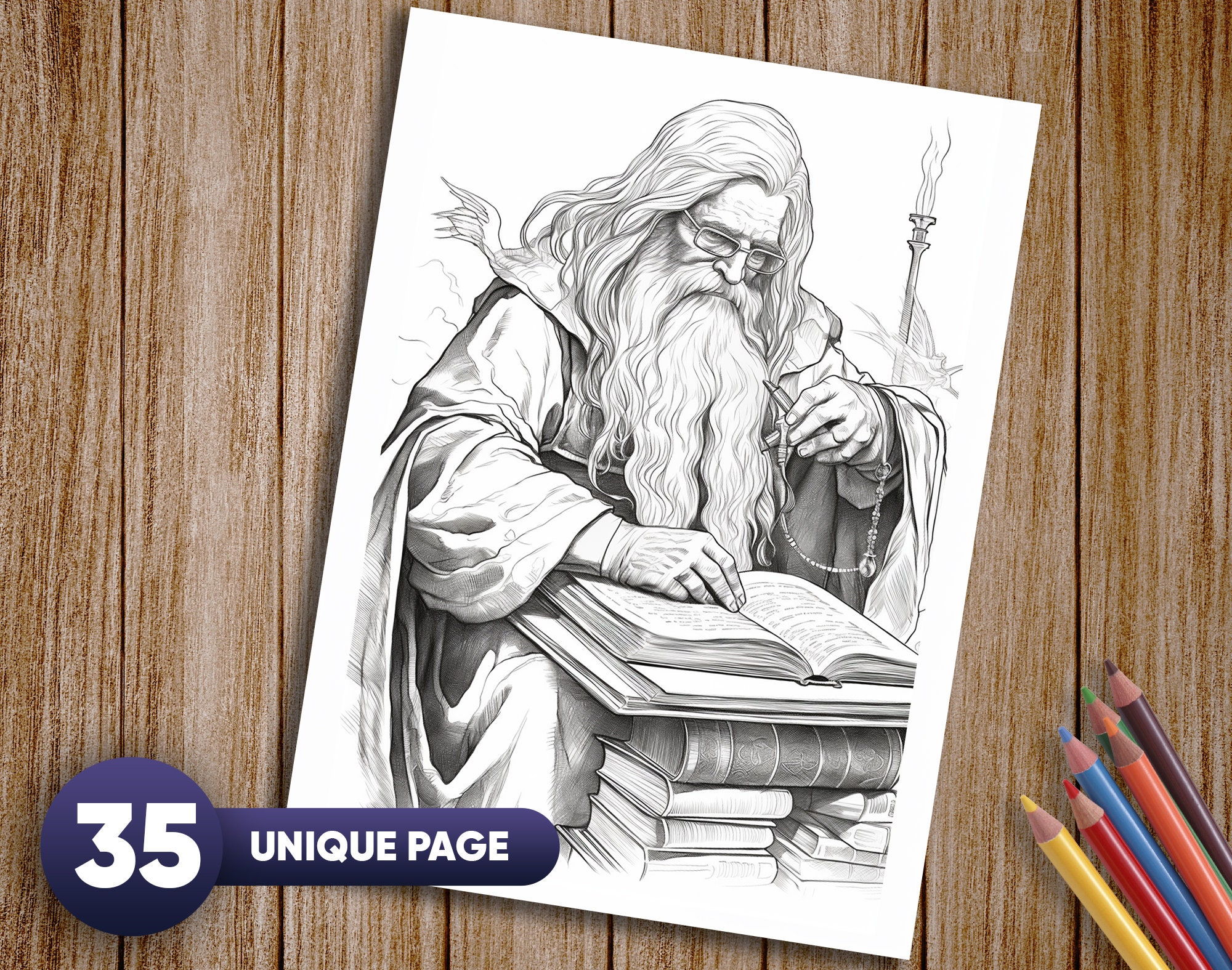 35 Whimsical Wizard Coloring Book for Adults & Kids Greyscale - Etsy